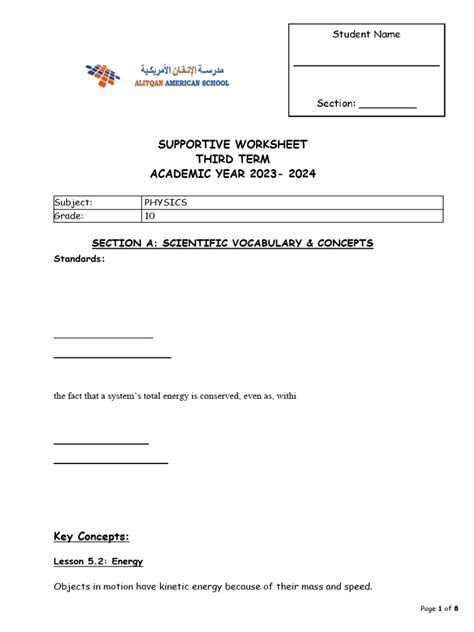 Term 3 Grade 10 Physics Supportive Worksheet Pdf