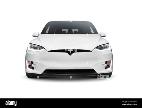 White 2017 Tesla Model X Luxury Suv Electric Car Front View Isolated On