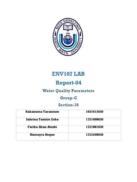 Env107 Lab Report 04 Water Quality Parameters Group C Section 18 Pdf