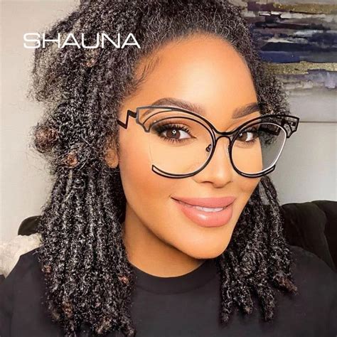 Shauna Anti Blue Light Oversize Metal Semi Rimless Cat Eye Eyeglasses
