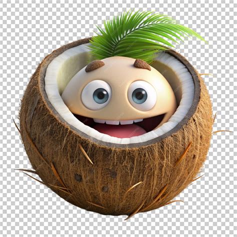 Cute Coconut Happy Cartoon Character 3d Premium Ai Generated Psd