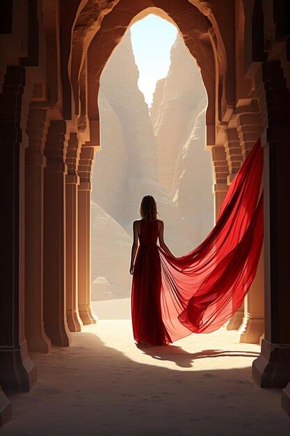 Premium Ai Image Rear View Of Redhead In Red Dress