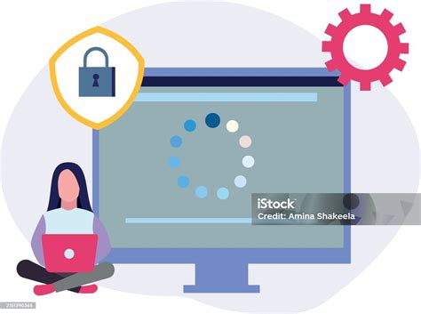 Girl Is Updating System On Laptop Stock Illustration Download Image