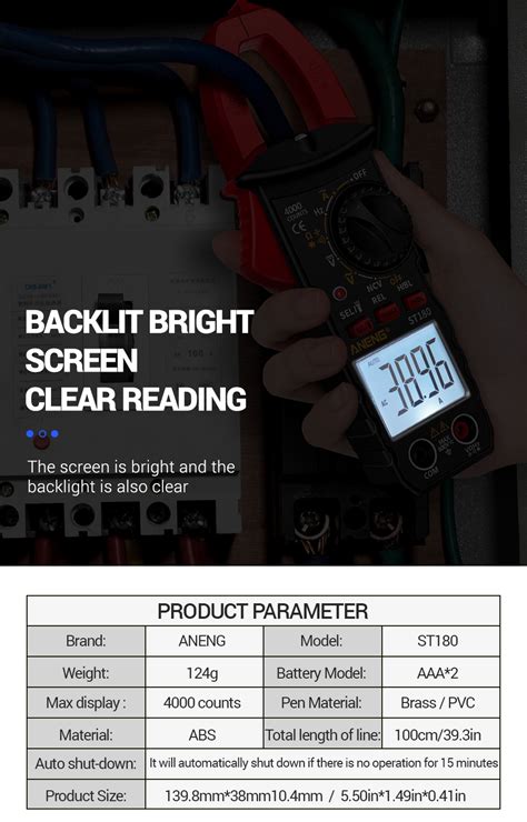 Aneng St180 4000 Counts True Rms Digital Clamp Meter For Electrician