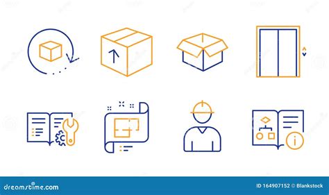 Return Package Lift And Engineer Icons Set Architectural Plan