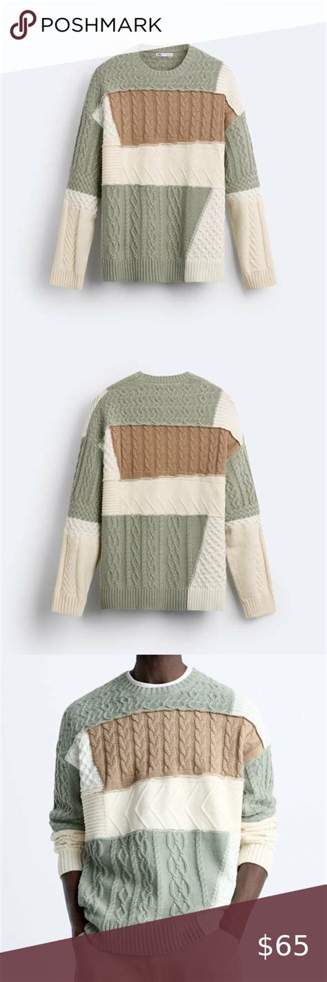 Zara New Man Colour Block Patchwork Sweater L Ecru 5755316 Patchwork