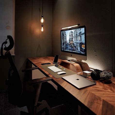 Insane Dark Wood Desk Setup Home Office Design Home Office Setup