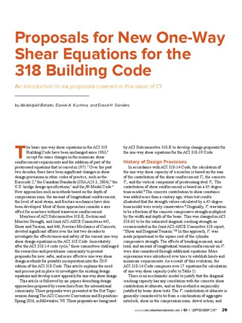 Proposals For New One Way Shear Equations For The 318 Building Code