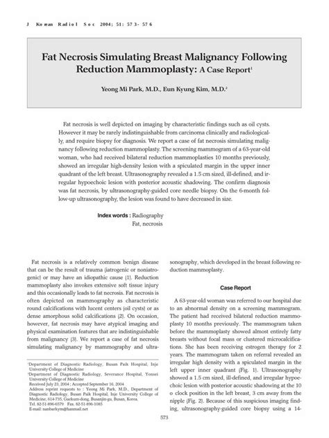 Pdf Fat Necrosis Simulating Breast Malignancy Following Dokumentips