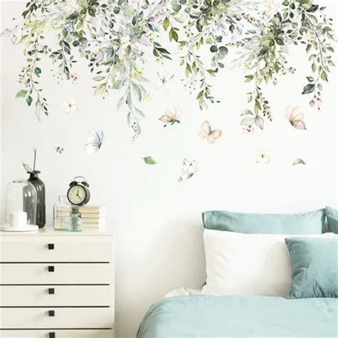 AUTOCOLLANT MURAL PVC Plante Chambre Stickers Papillon D Coration D