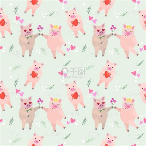 爱情背景 可爱的卡通粉红情侣猪无缝图案。 模板免费下载 Ai格式 626像素 编号65329254 千图网