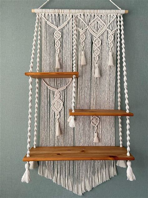 Multideck And Practical Macrame Shelf Hanging Plant Shelves Macrame Wall Hanging With Shelf