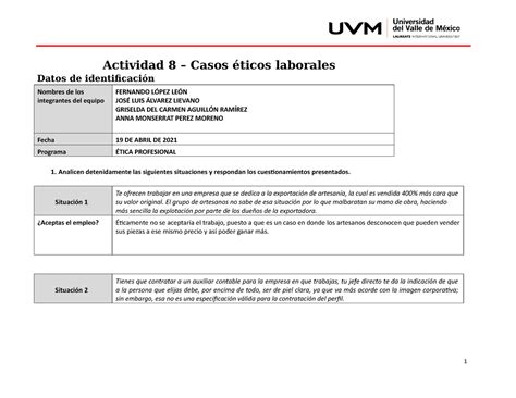 A8 Actividad 8 De La Materia De Ética Profesional De Blackboard Uvm