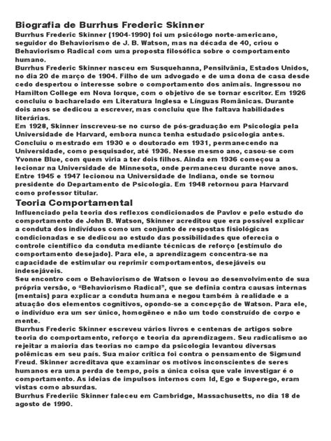 Biografia De Burrhus Frederic Skinner Pdf Behaviorismo Teorias
