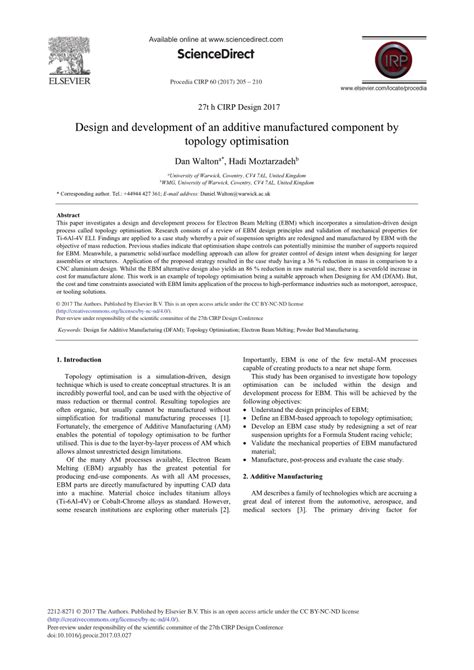 Pdf Design And Development Of An Additive Manufactured Component By Topology Optimisation