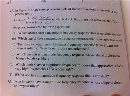 Solved In Figure E 27 Are Some Pole Zero Plots Of Transfer Chegg