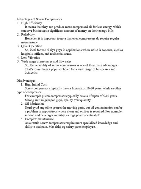 Advantages Of Screw Compressors Pdf