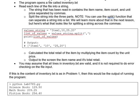 solved o the program opens a file called inventory txt read each