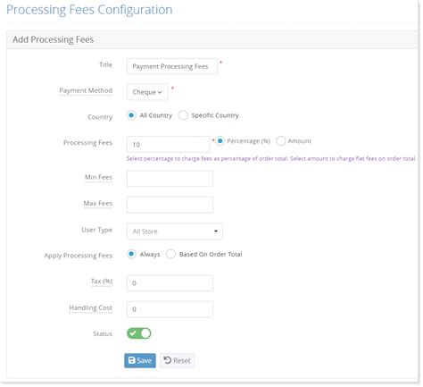Processing Fees User Manual
