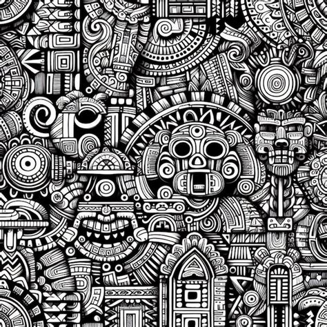 Premium Photo Black And White Mayan Doodle Pattern