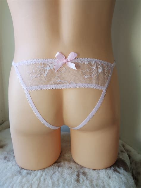 Open Lace Sissy Panties Pink Bow Lingerie Plus Size Etsy