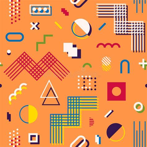 Memphis Style Abstract Geometric Seamless Pattern Composition 10 Stock