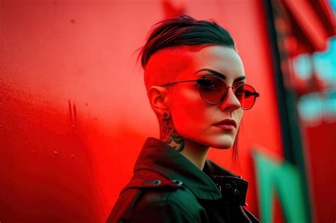 Premium Photo A Woman With Sunglasses On And A Red Background