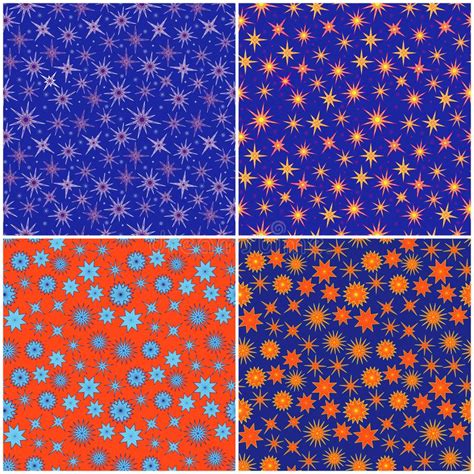 Set Of Four Seamless Color Patterns With Stars Stock Vector