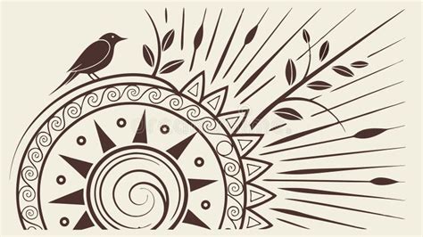 Geometric Sunburst Pattern With Bird Graphic Nature Energy Vector Design Generative Ai Stock