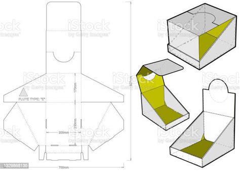 카운터 디스플레이 스탠드 및 다이 컷 패턴 Eps 파일은 전체 스케일이며 완벽하게 작동합니다 실제 골판지 생산을 위해 준비되었습니다 디자인에 대한 스톡 벡터 아트 및 기타