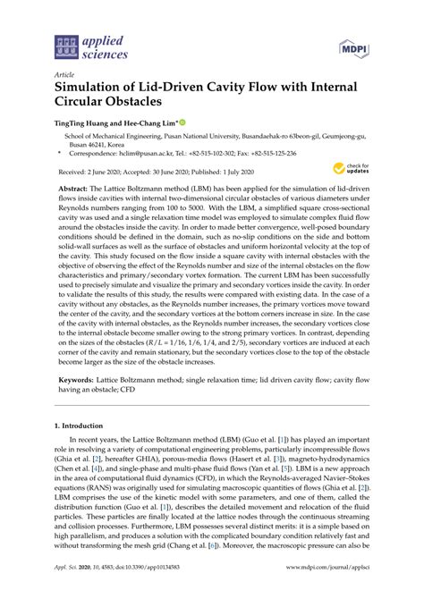 PDF Simulation Of Lid Driven Cavity Flow With Internal Circular Obstacles