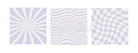 Set Of Checkerboard Wavy And Sun Rays Backgrounds In Pale Pastel