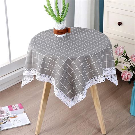 Linen Round Small Tablecloth 43 1 Inch Checked Lattice Tablecloth For Talking Table Coffee Bar