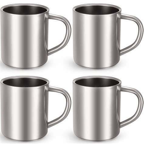 Cunhill Set Of 4 Stainless Steel Coffee Mug With Handle Metal Double