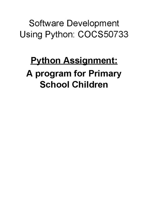 Python Assignment Paper Software Development Using Python Cocs