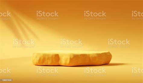 추상여름 옐로우 스톤 포디움 3d 배경은 미니멀 한 제품 스탠드 쇼케이스 플랫폼 장면 또는 빈 화장품 디스플레이 무대와 자연 배경에 빈 열대 프리젠 테이션 받침대 0명에