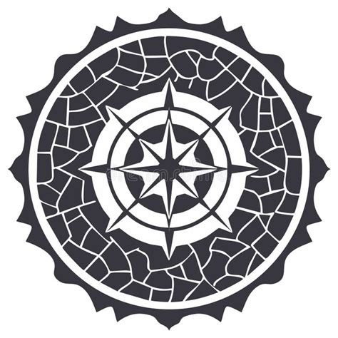 Circular Mandala Design With Compass Rose And Mosaic Patterns Radiating