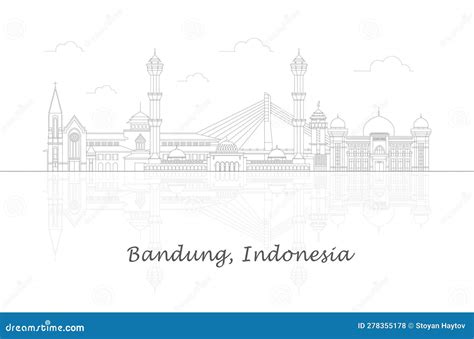 Outline Skyline Panorama Of City Of Bandung Indonesia Stock Vector