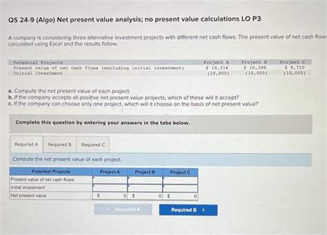 Solved QS Algo Net Present Value Analysis No Present Chegg