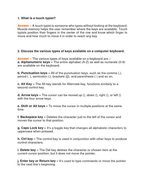 Class 9th Data Entry And Keyboard Skills Pdf Computer Keyboard