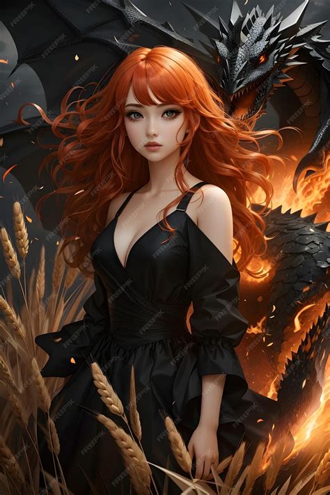 Anime Girl Avec Dragon Warrior Anime Girl Anime Girl En Robe Noire