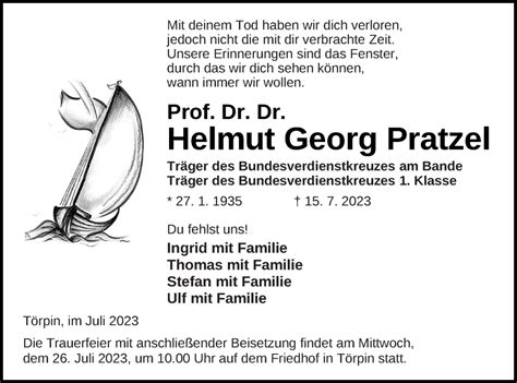 Traueranzeigen Von Helmut Georg Pratzel Trauer Nordkurier