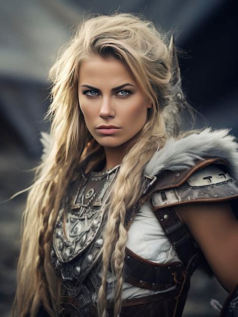 Premium Ai Image Beautiful Woman Model Posing As A Viking Nordic Warrior