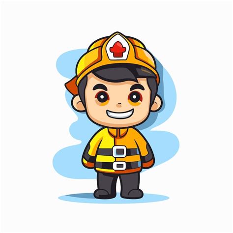 귀여운 소방관 캐릭터 귀여운 만화 소방관 터 일러스트레이션 프리미엄 벡터
