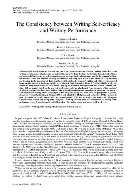Pdf The Consistency Between Writing Self Efficacy And Writing Performance
