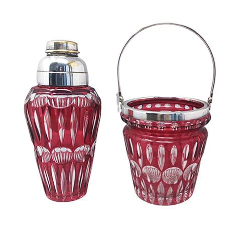 1960s Gorgeous Red Bohemian Cut Crystal Glass Cocktail Shaker With Ice