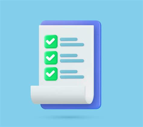 Checklist On 3d Clipboard Paper Document In Test Form With Check Marks And Stripes Abstract