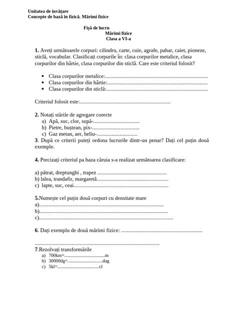 Fisa De Lucru Marimi Fizice Pdf