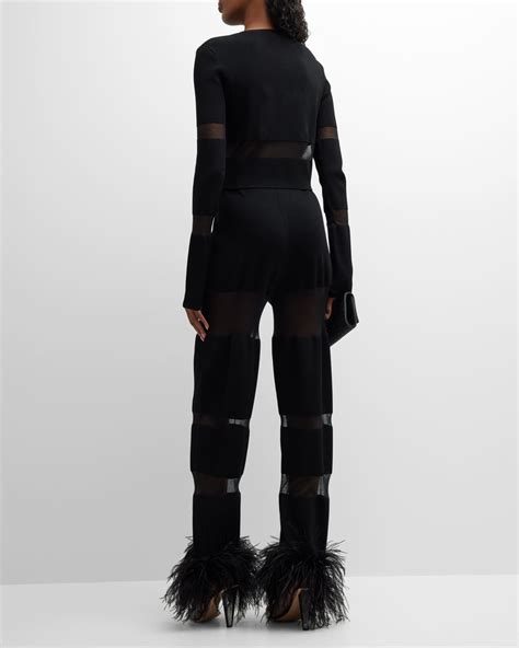 Lapointe Sheer Stripe Paneled Crop Top Neiman Marcus