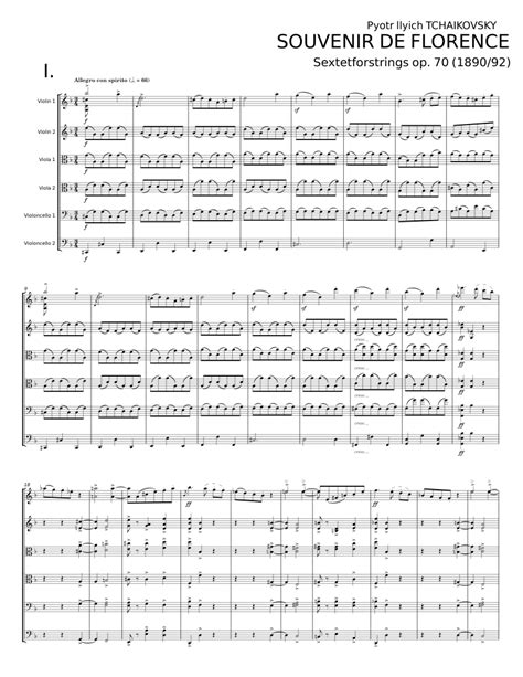 Souvenir De Florence Op70 Pyotr Ilyich Tchaikovsky Sheet Music For